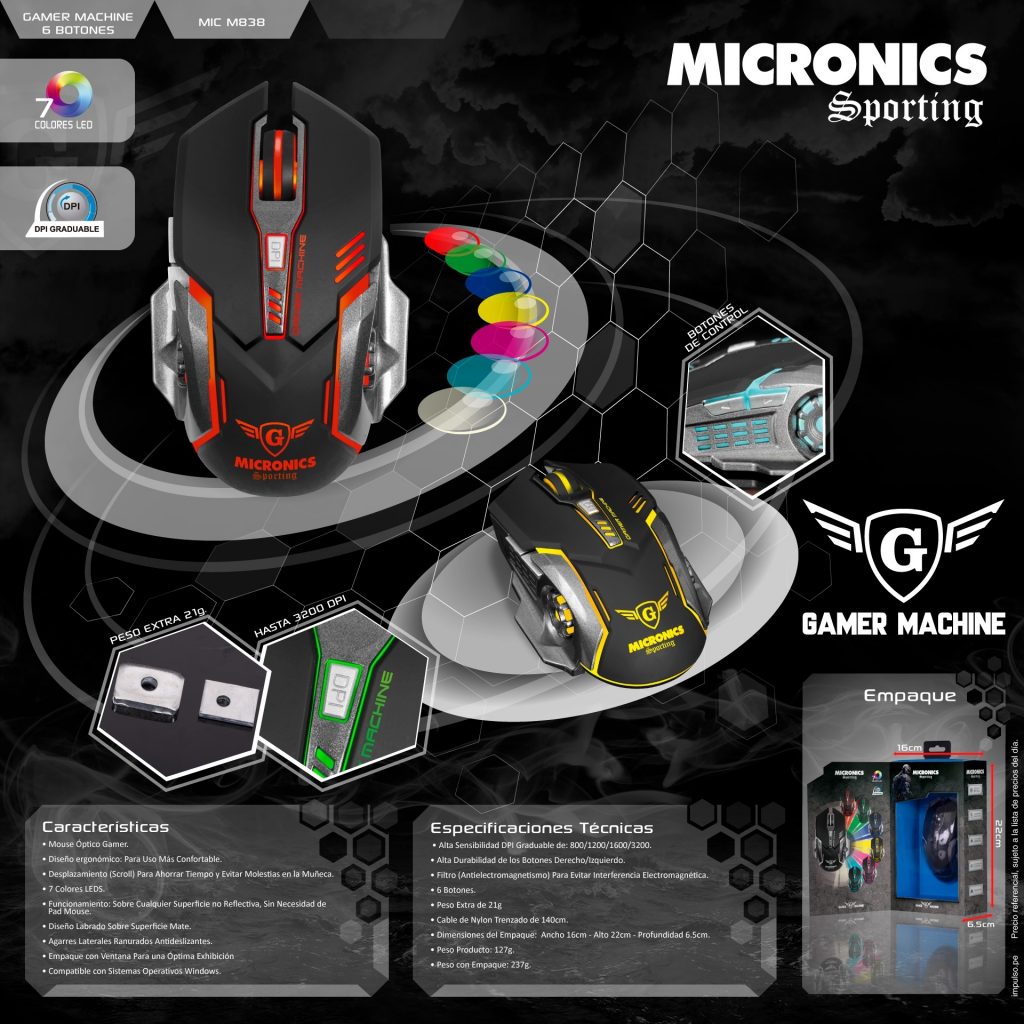 Mouse usb led gamer 6 botones SPORTING - MIC M838 MICRONICS | Blue ...