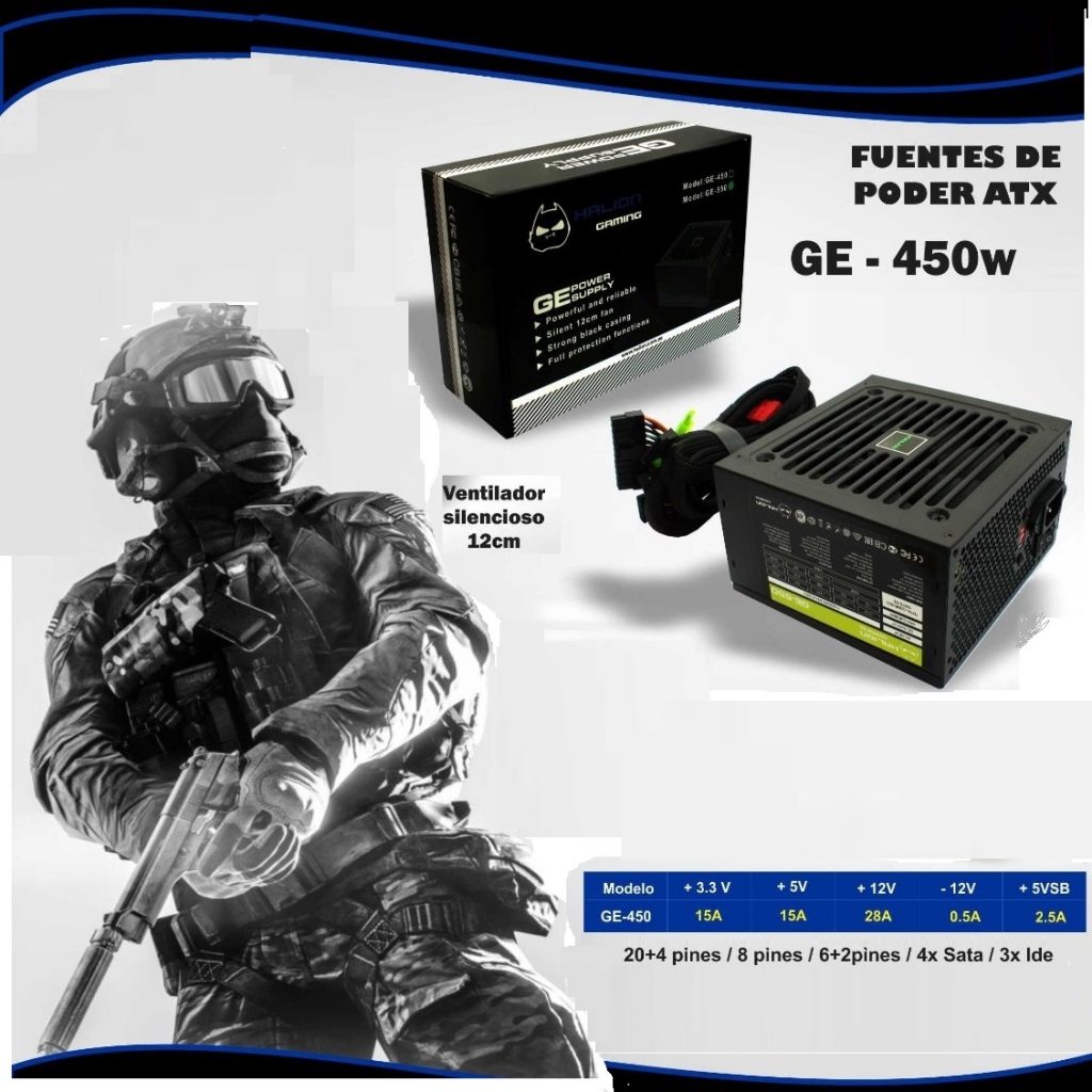 FUENTE DE PODER Real CPU ATX GE-450W HALION GAMING | Blue Planet Technology
