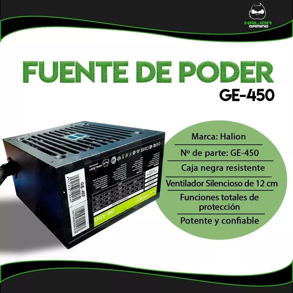 FUENTE DE PODER Real CPU ATX GE-450W HALION GAMING | Blue Planet Technology