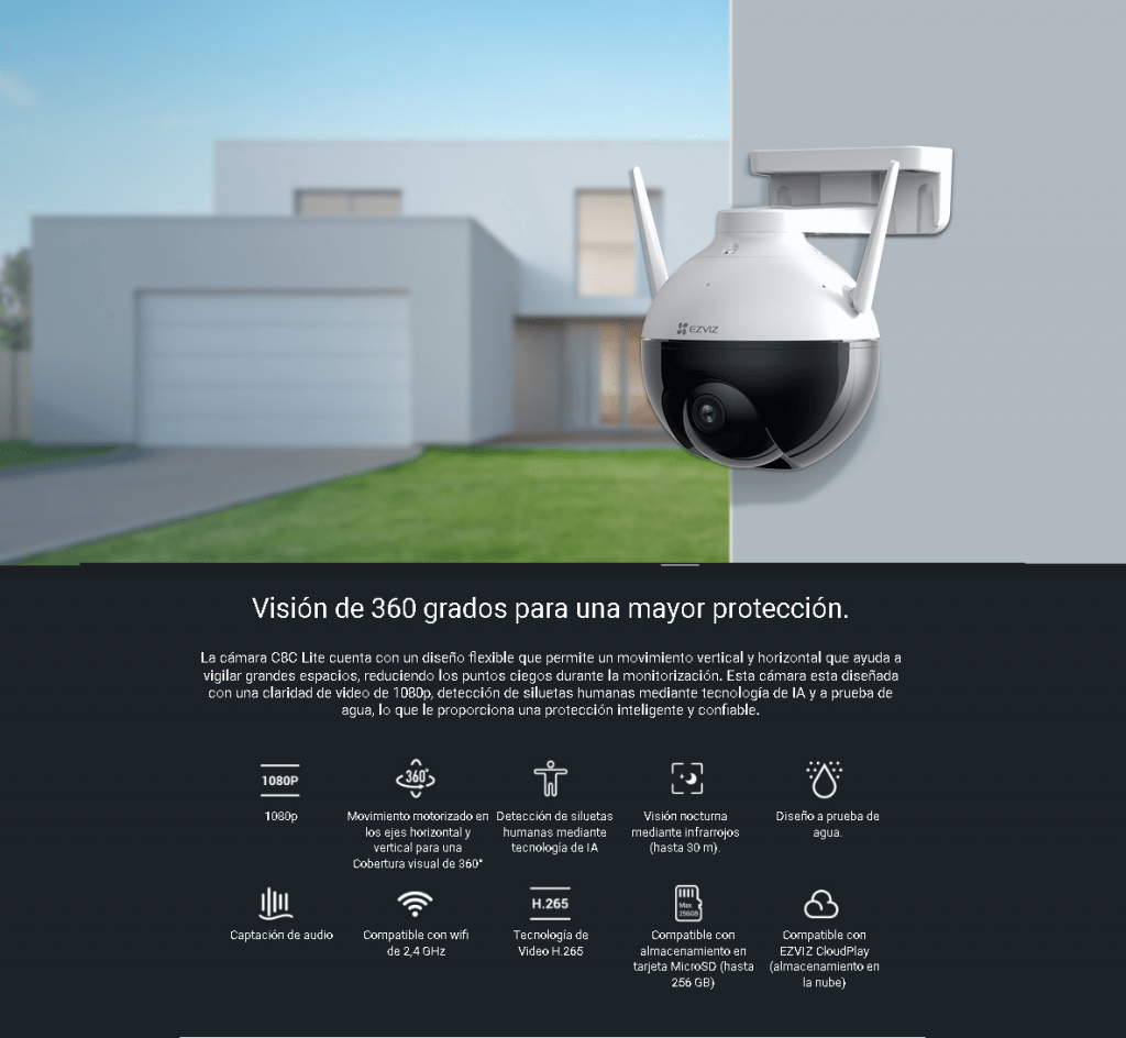 Camara IP externa PTZ Giratoria C8C Lite 2MP 1080P WiFi/Ethernet | Blue ...