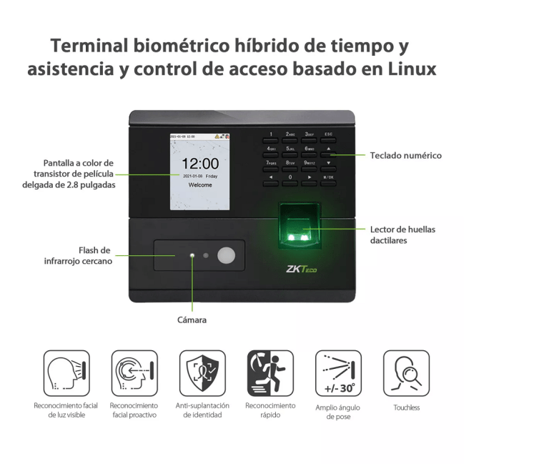 Control de acceso y Asistencia Personal Marcador Facial Zkteco ZK-MB10-VL | Blue Planet Technology